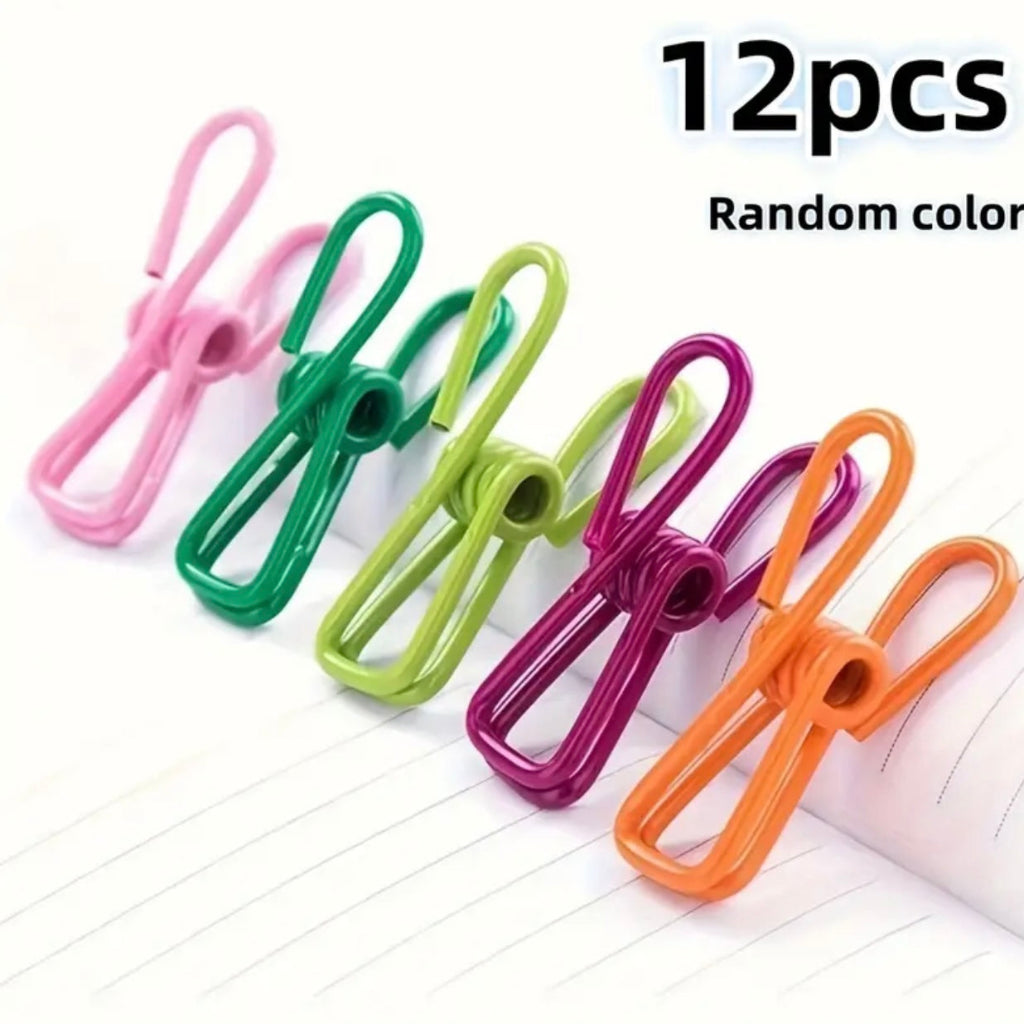 12 Assorted Color Clothespins – Versatile Steel Wire Clips for Home
