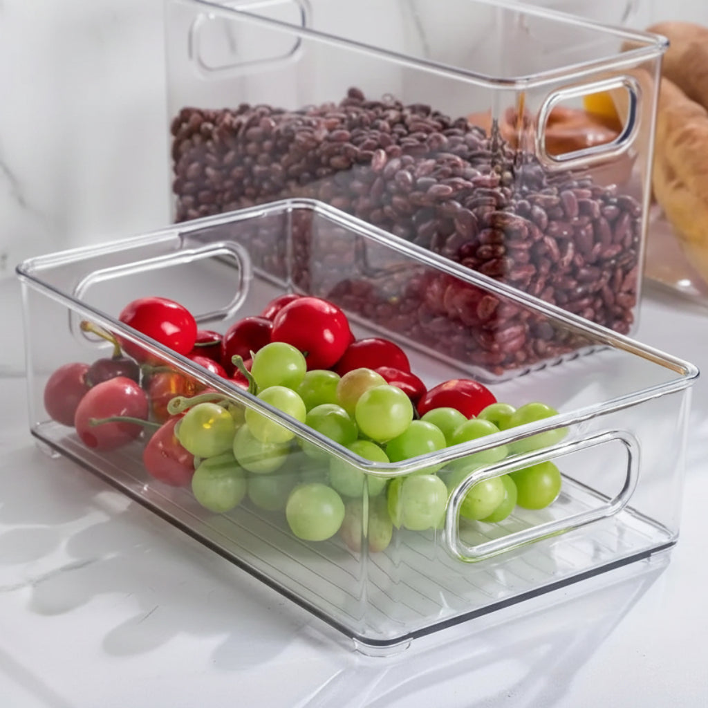 Clear Plastic Refrigerator Storage Bins - Stackable, Space-Saving Orga