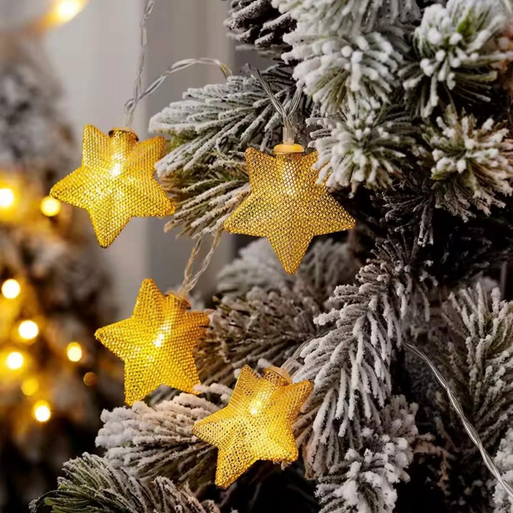 Gold Star String Lights – 2M Battery-Operated Ambient Lighting